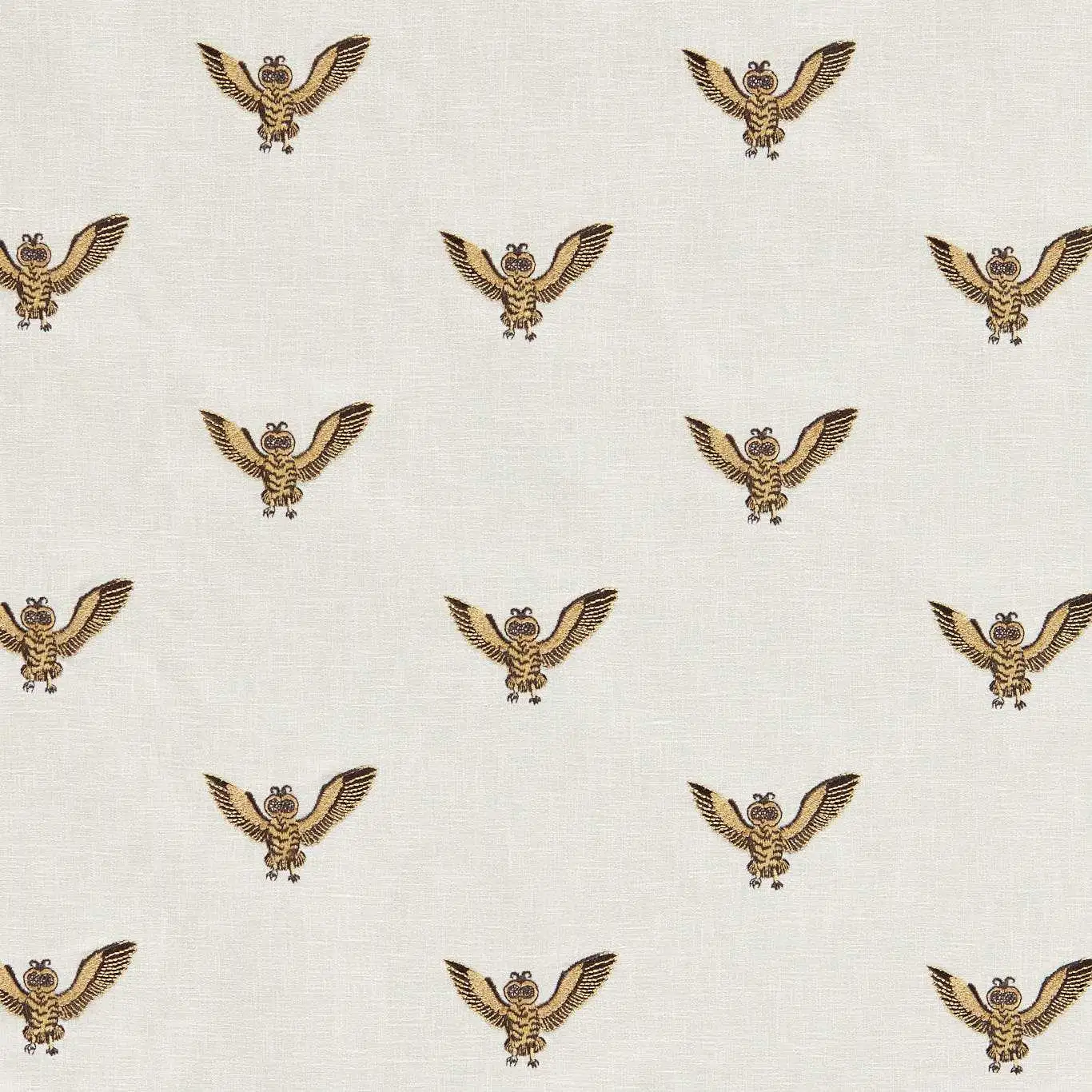 Owl Of Athena Embroidery Fabric - Gold | Emma Shipley Mythica Fabrics ...