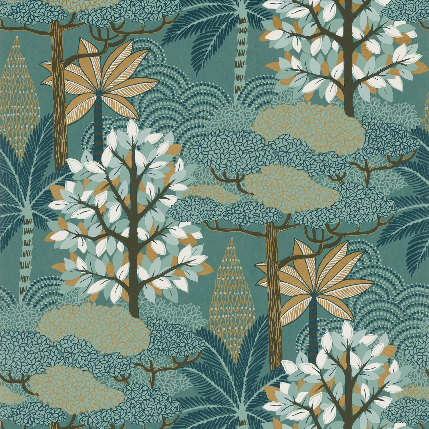 Marakanda Wallpaper - Emeraude / Dore - House Decor Interiors